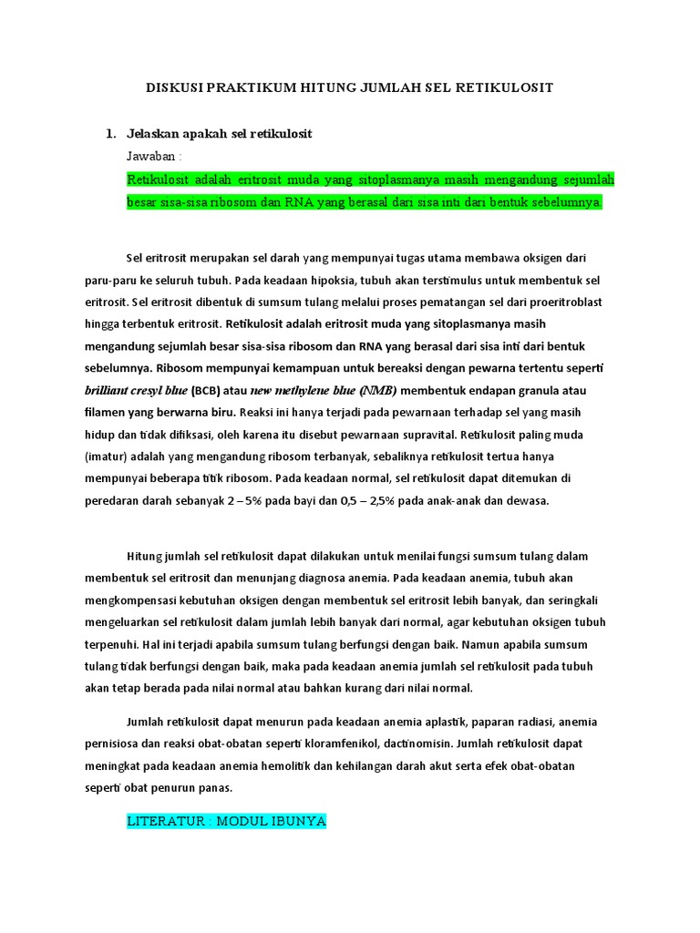 Diskusi Praktikum Hitung Jumlah Sel Retikulosit | PDF