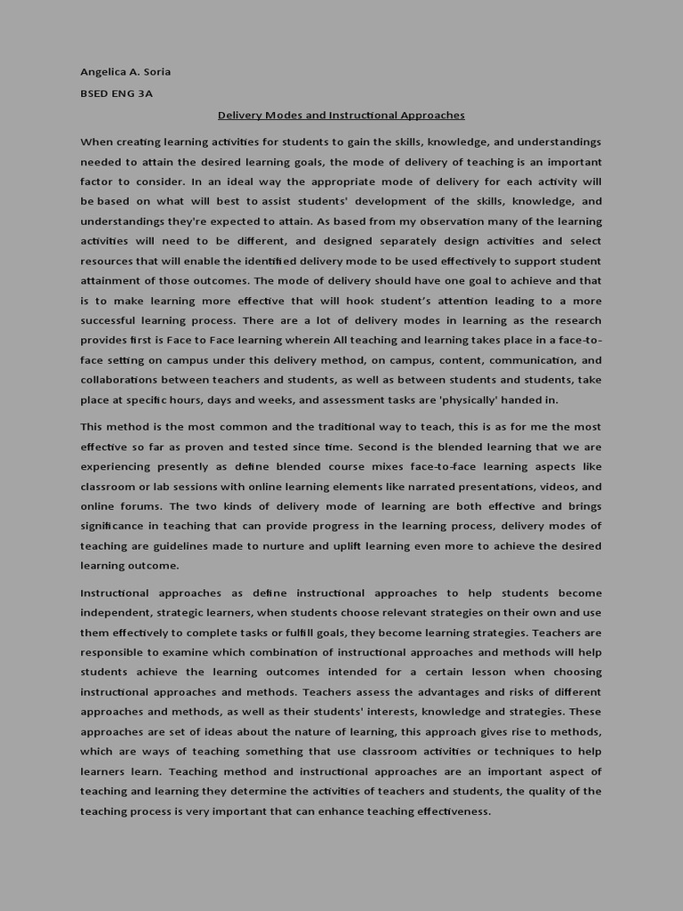 Delivery Modes and Instructional Approaches | PDF | Learning | Teachers