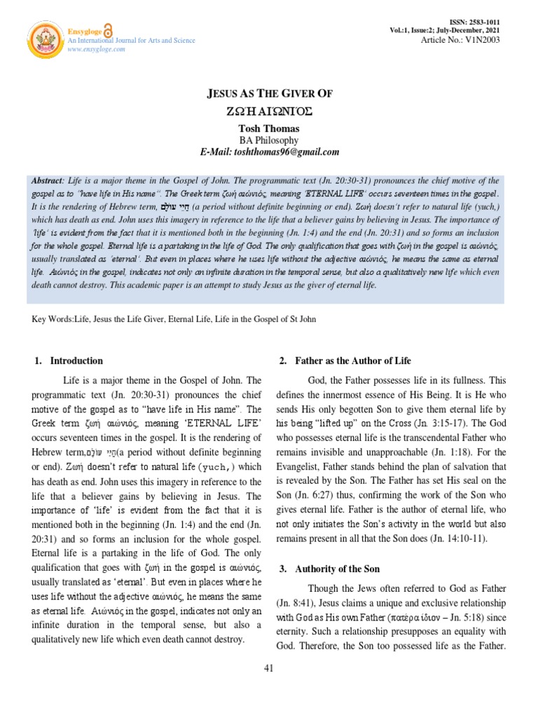 Jesus As The Giver of Eternal Life | PDF | Gospel Of John | Eternal ...