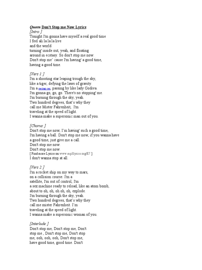 (Intro:) : Queen Don't Stop Me Now Lyrics | PDF