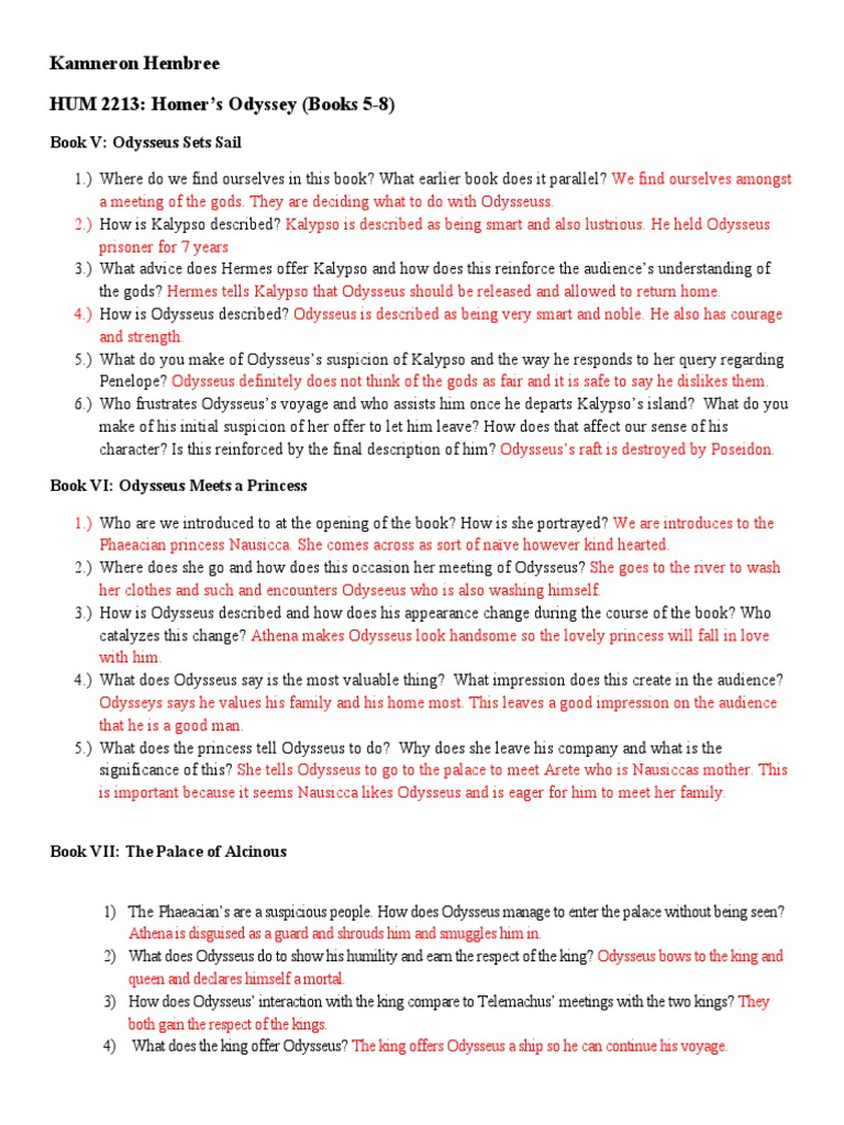 Kamneron Hembree HUM 2213: Homer's Odyssey (Books 5-8) : Book V ...
