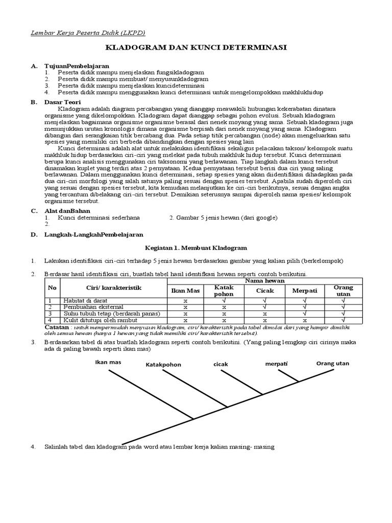 LKPD KLASIFIKASI Kladogram-Dan-Kunci-Determinasi | PDF