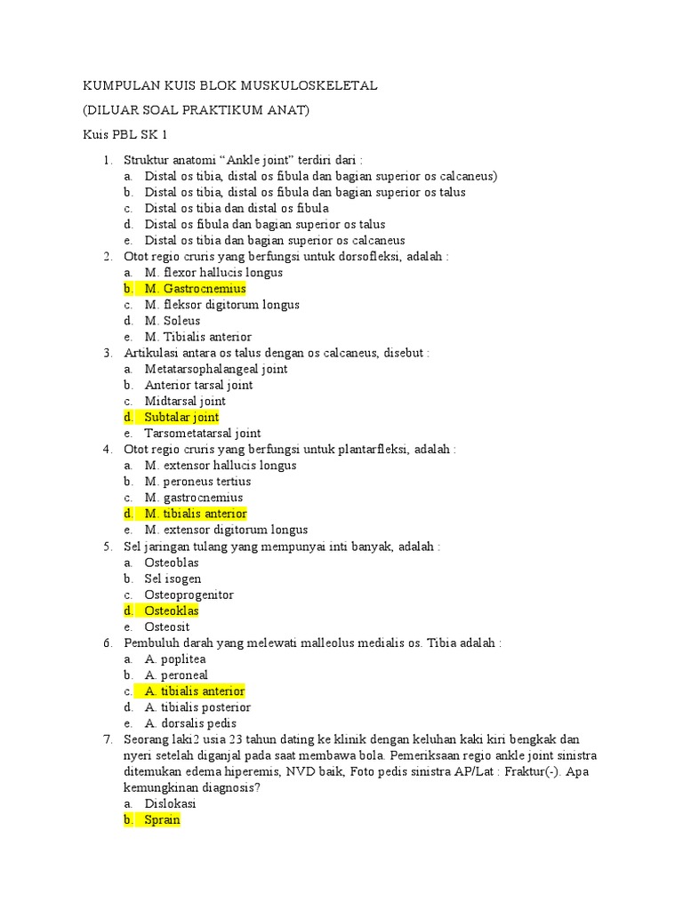 Kumpulan Kuis Blok Muskuloskeletal | PDF | Sains & Matematika