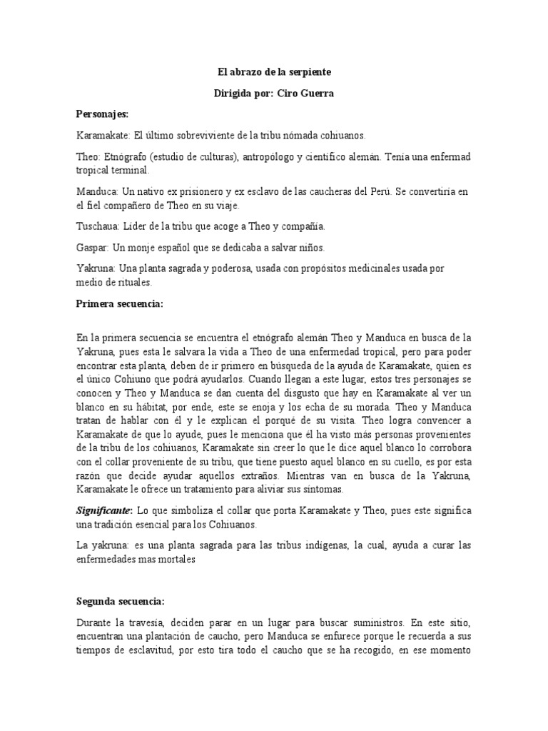 El Abrazo de La Serpiente Correción | PDF