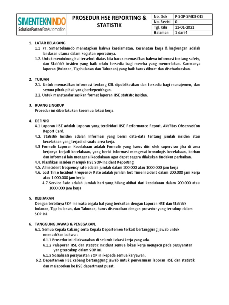 P-SOP-SMK3-015-HSE Report and Statiistic | PDF