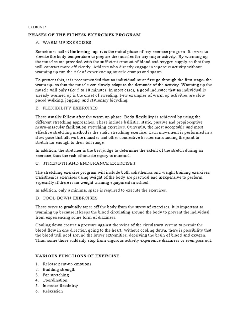 Phases of The Fitness Exercises Program: Exercise | Download Free PDF ...