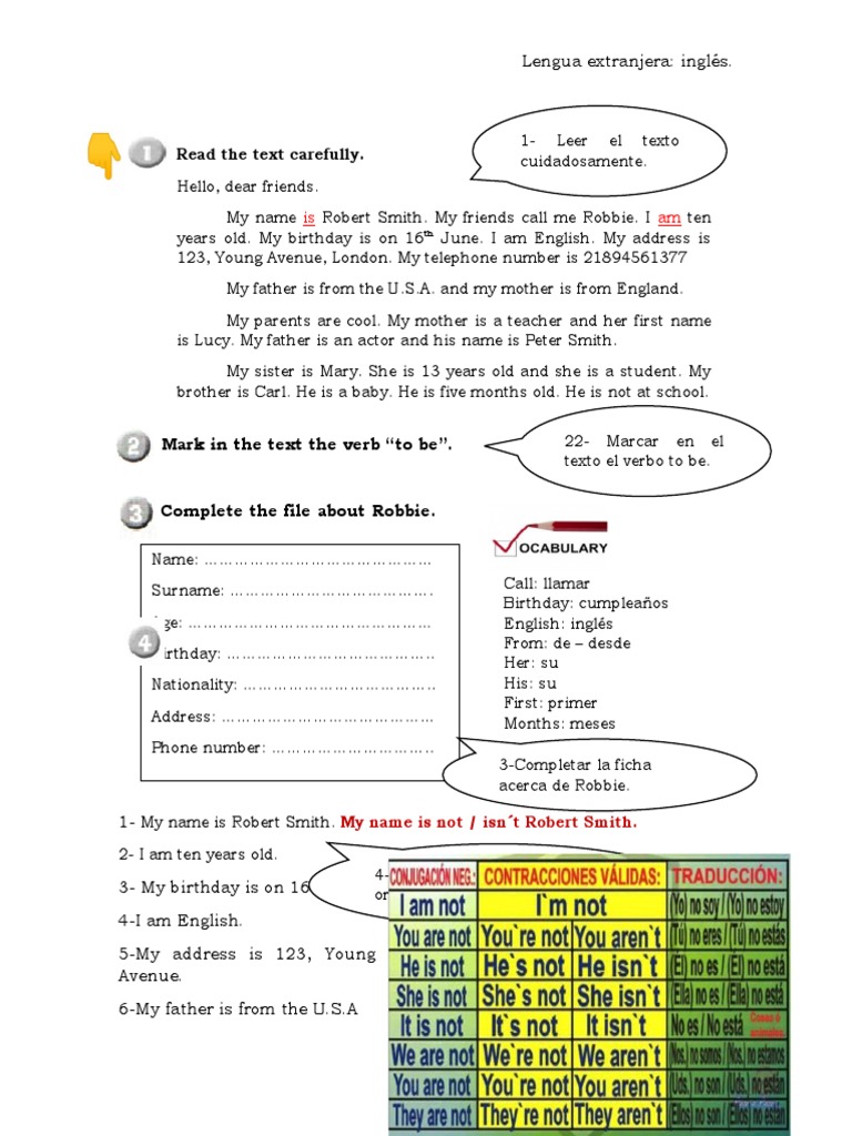 Verb To Be - Text + Exercise | PDF | Linguistics | Semantic Units