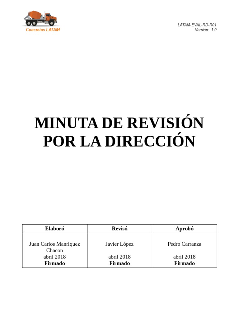 Minuta de Revisión Por La Dirección Abril 2018 | PDF | Negocios | Finanzas y dinero