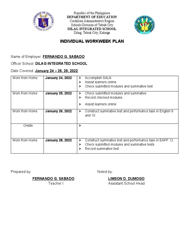 Work Week Plan | PDF