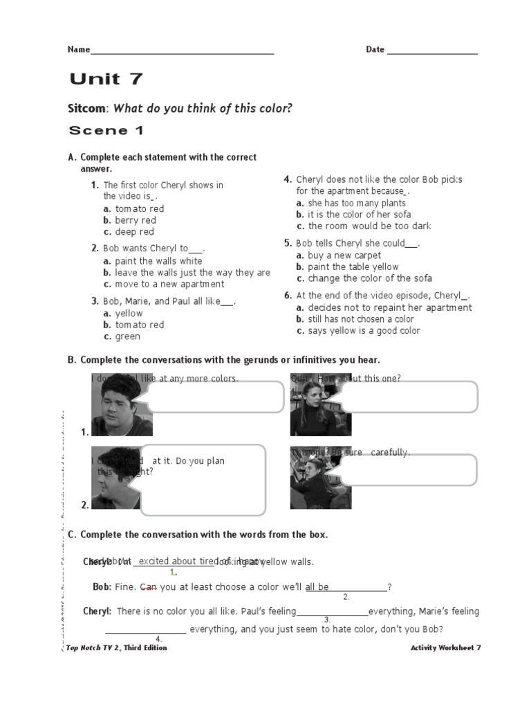 Unit 7: Sitcom: What Do You Think of This Color? Scene 1 | PDF