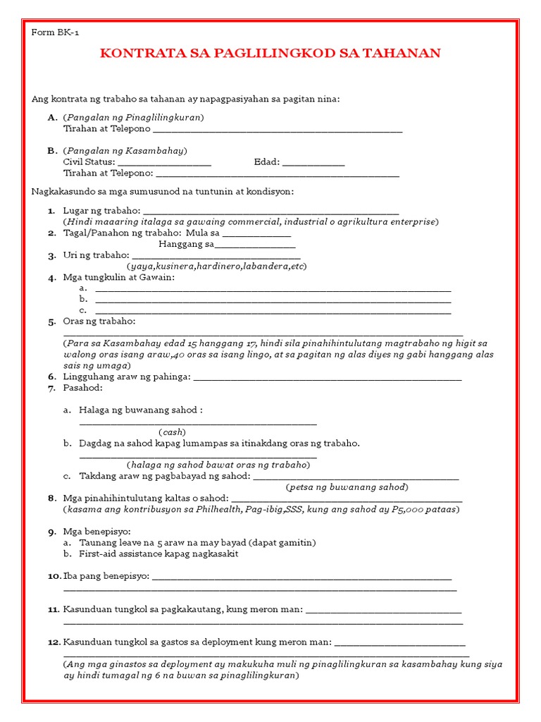 Kontrata Kasambahay | PDF