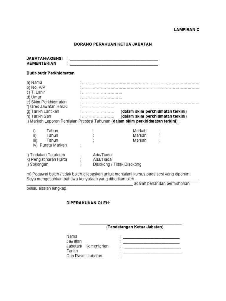 LAMPIRAN C - Borang Perakuan Ketua Jabatan | PDF