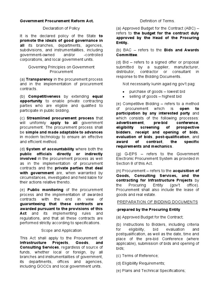 Government Procurement Reform Act | PDF | Procurement | Information