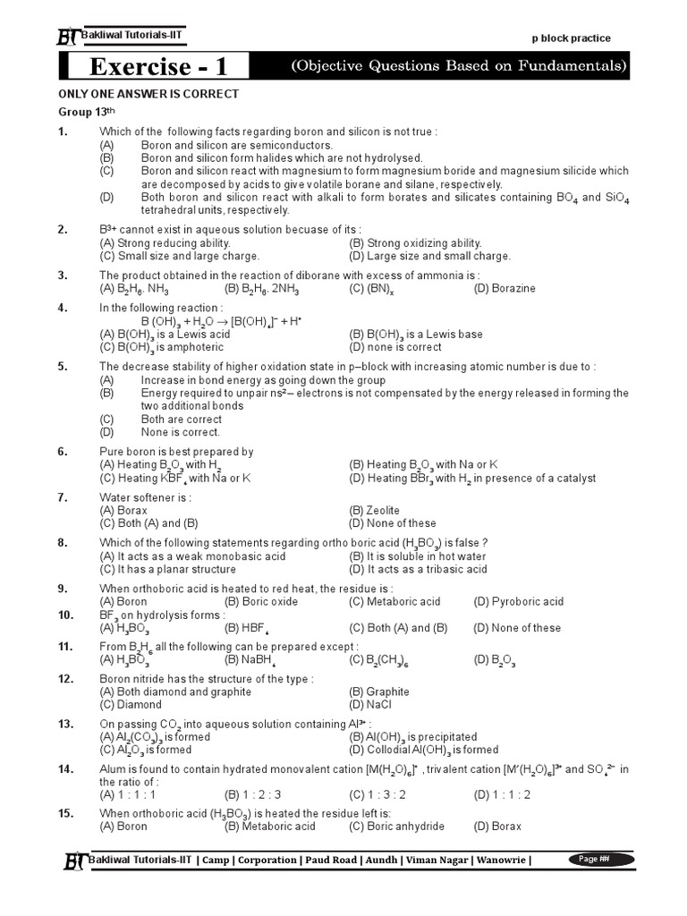 P Block Entire Practice | PDF | Chlorine | Aluminium