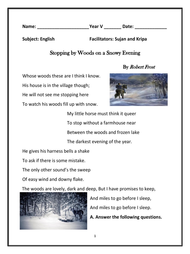Stopping by Woods PART 23573675453764993161 | PDF | Poetry
