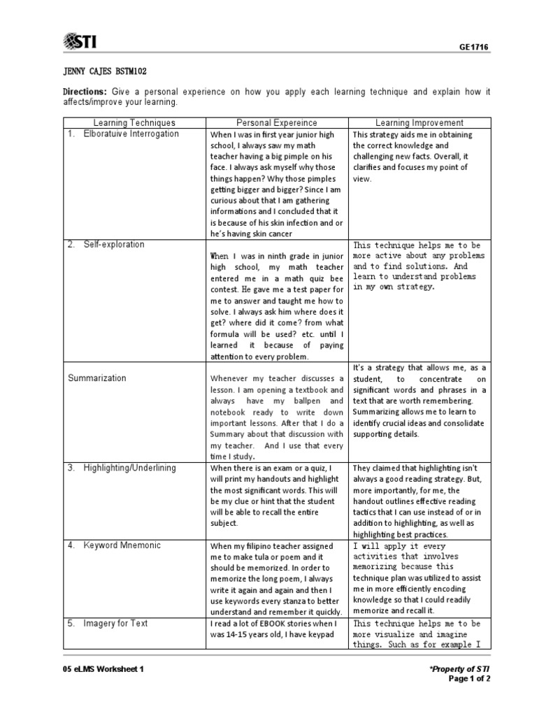 05 eLMS Worksheet 1 | PDF | Learning | Teachers
