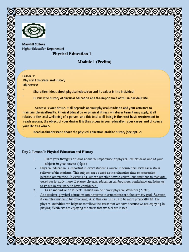 Revised Module 1 in PE 1 College | PDF | Physical Fitness | Physical ...