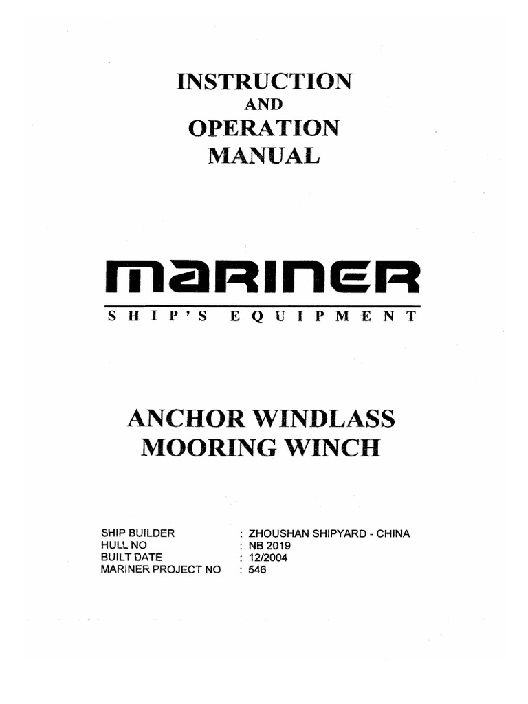 Instr & Oper Manual - Anchor Windlass-Mooring Winch | PDF