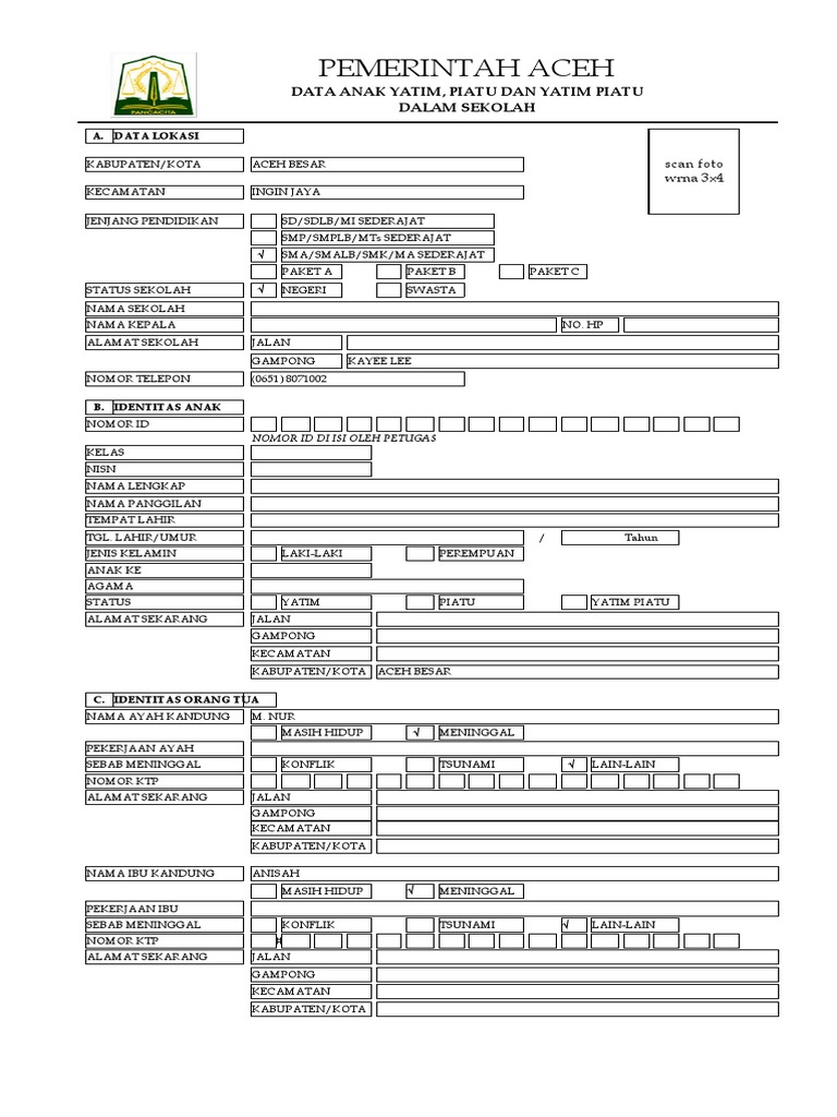 Form Data Beasiswa Transisi 2020 | PDF