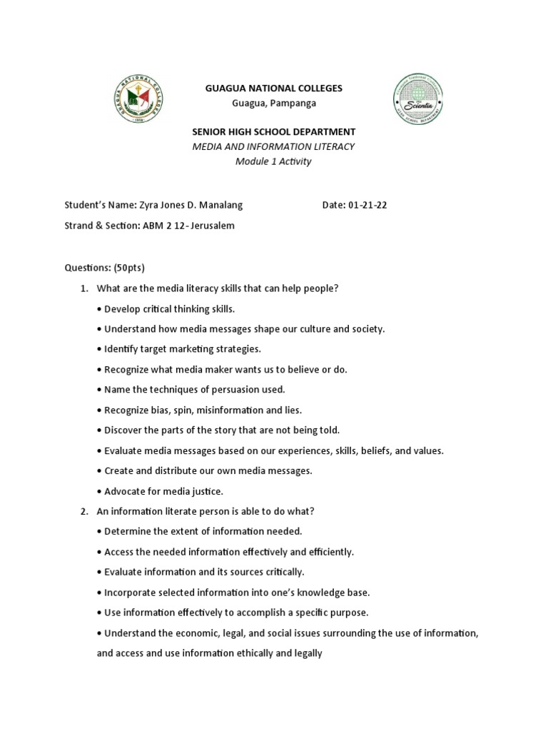 MIL-Activity-1 (Answer Sheet) | PDF | Communication | Information