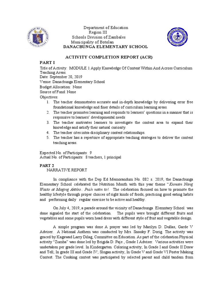 ACR Nutrition Month 2019-2020 | PDF | Teachers | Learning