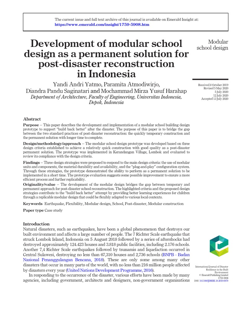 2020 IJDRBE - Modular School Design | PDF | Prototype | Modularity