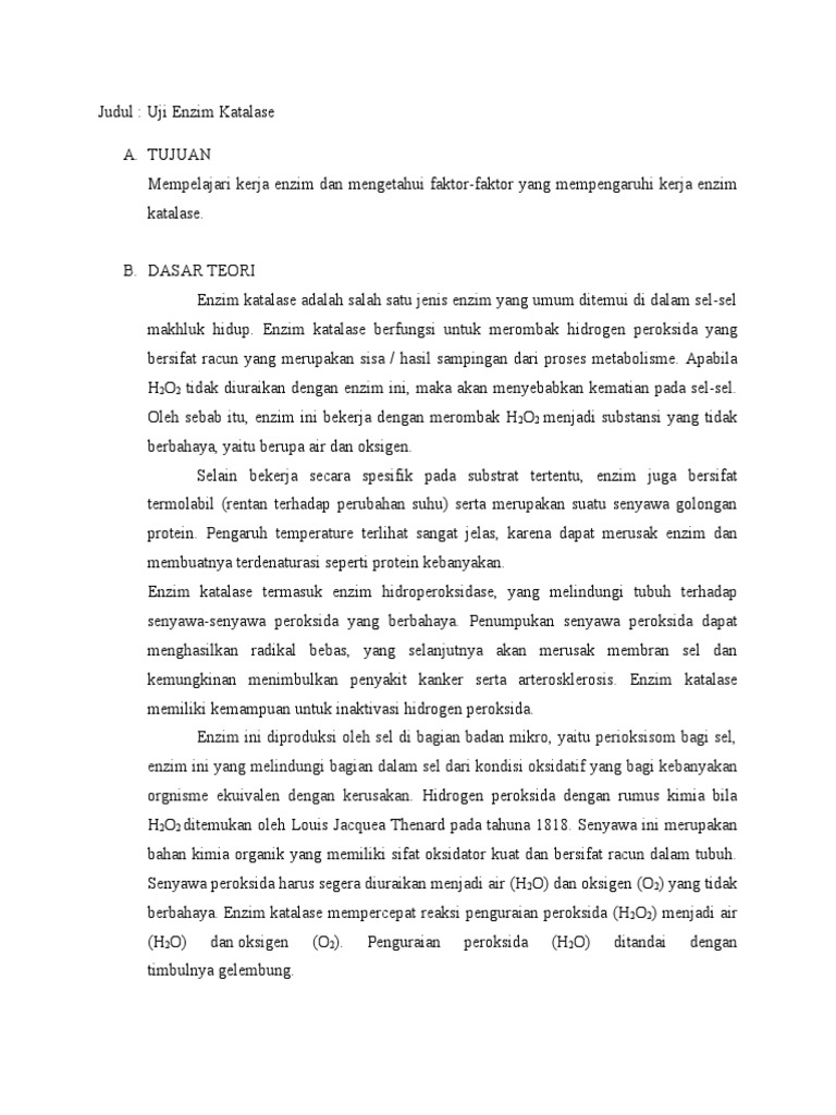 Uji Enzim Katalase | PDF | Sains & Matematika | Teknologi & Rekayasa