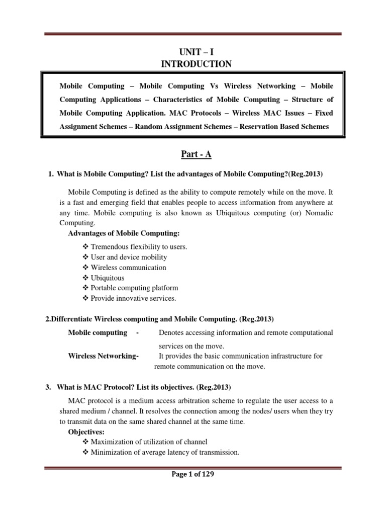Unit - I: IT6601 - Mobile Computing | PDF | Channel Access Method | Internet & Web