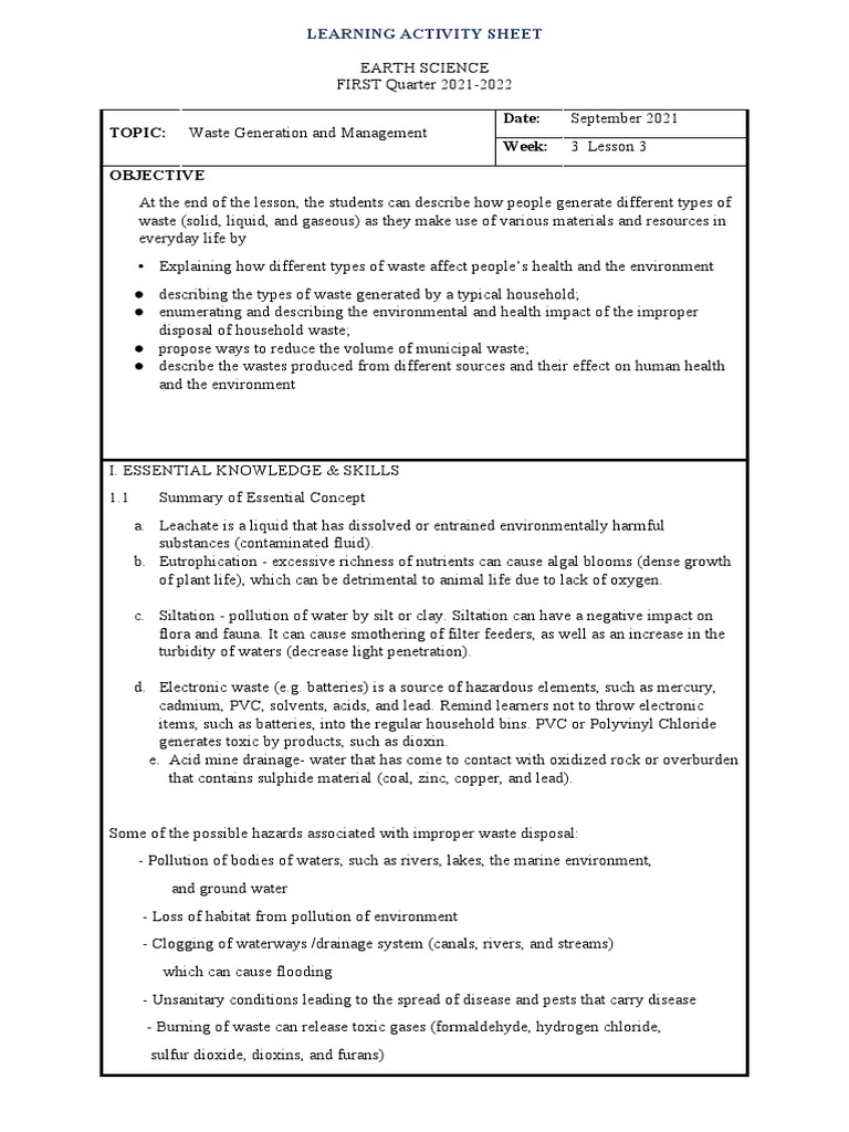 Waste Generation and Management Overview | PDF | Waste | Landfill