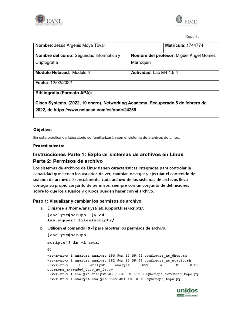 4 5 4 Lab Navigating The Linux Filesystem And Permission Settings Es Xl Descargar Gratis Pdf