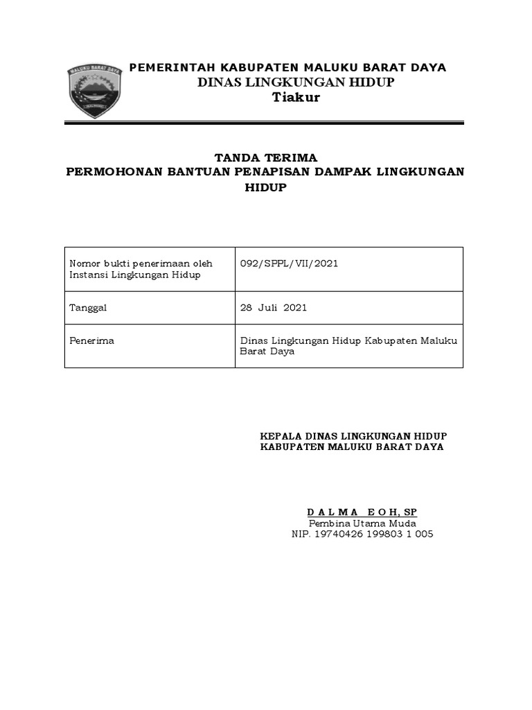 Tanda Terima Dokumen SPPL Maluku | PDF