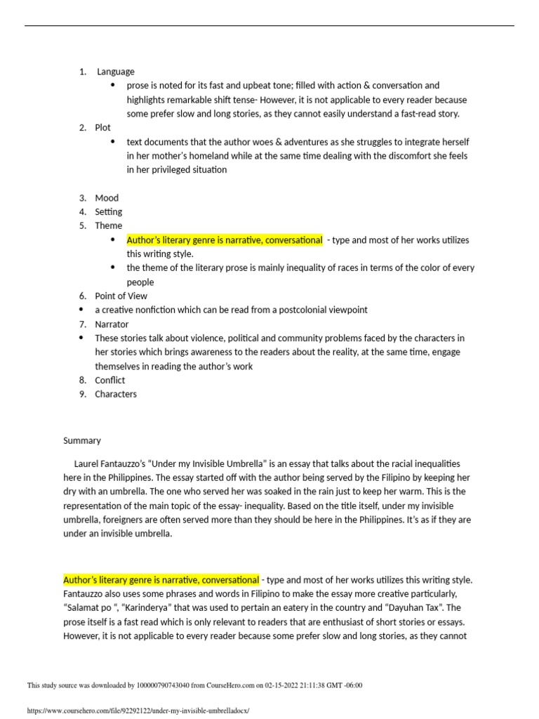 Under My Invisible Umbrella | PDF | Narration | Essays