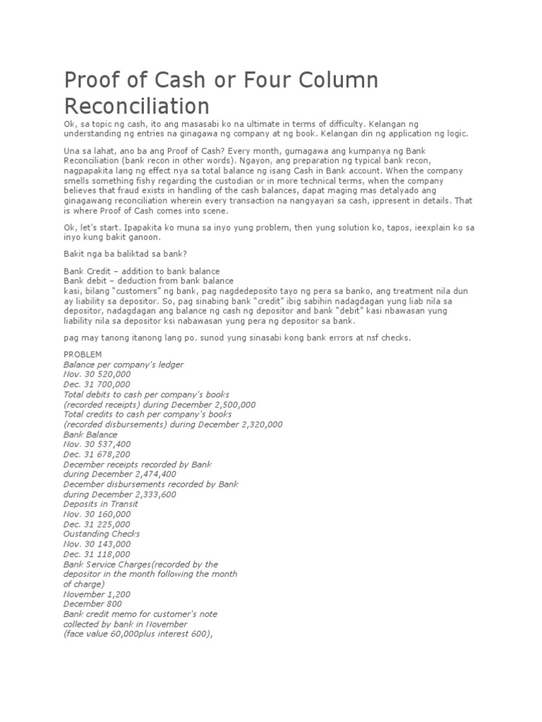 Proof of Cash or Four Column Reconciliation | PDF | Debits And Credits ...