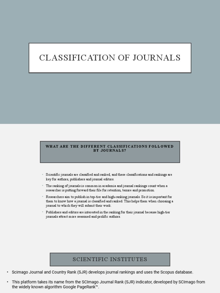 Classification of Journals | PDF | Academic Journal | Library Science