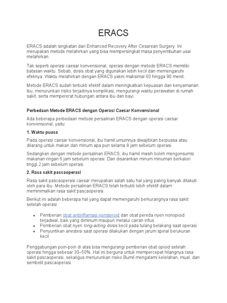 Manfaat Metode Persalinan ERACS | PDF