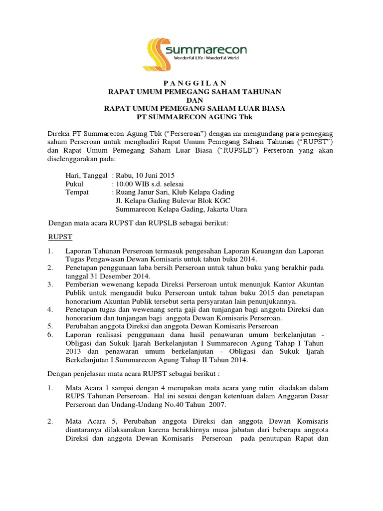 Contoh Surat Panggilan Rups | PDF