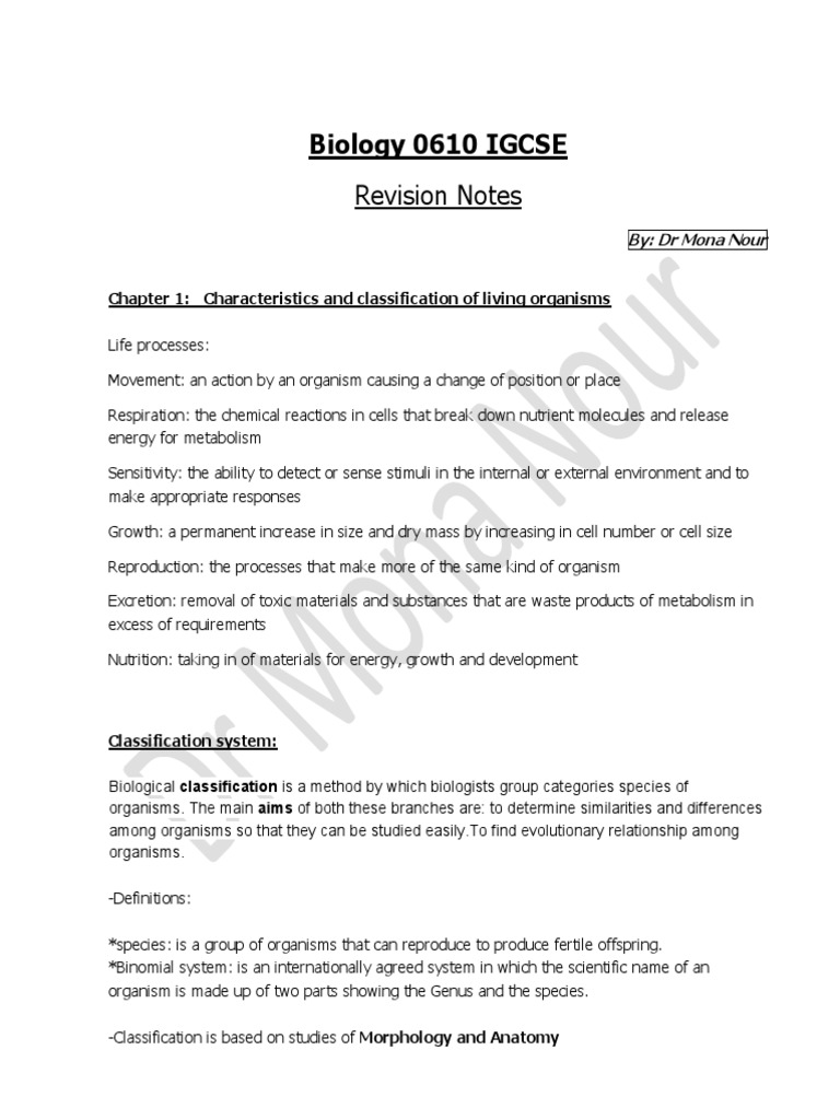 Biology 0610 IGCSE Revision Notes: By: DR Mona Nour | PDF | Menstrual ...