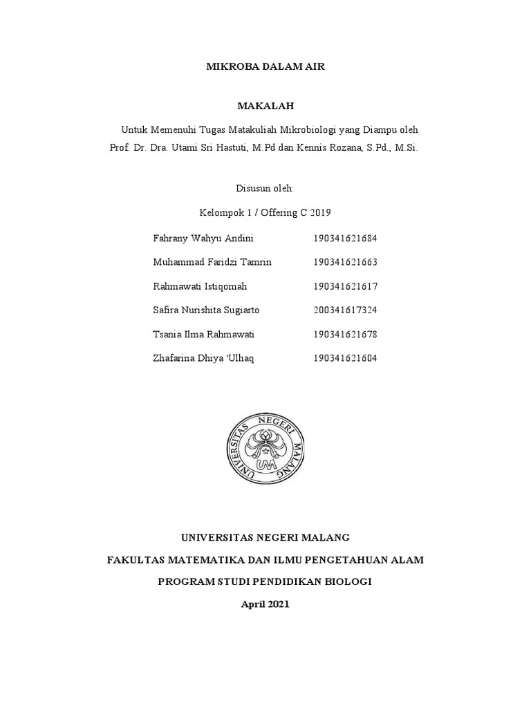 (Kelompok 1) Mikroba Dalam Air Makalah | PDF (Kelompok 1) Mikroba Dalam Air Makalah | PDF