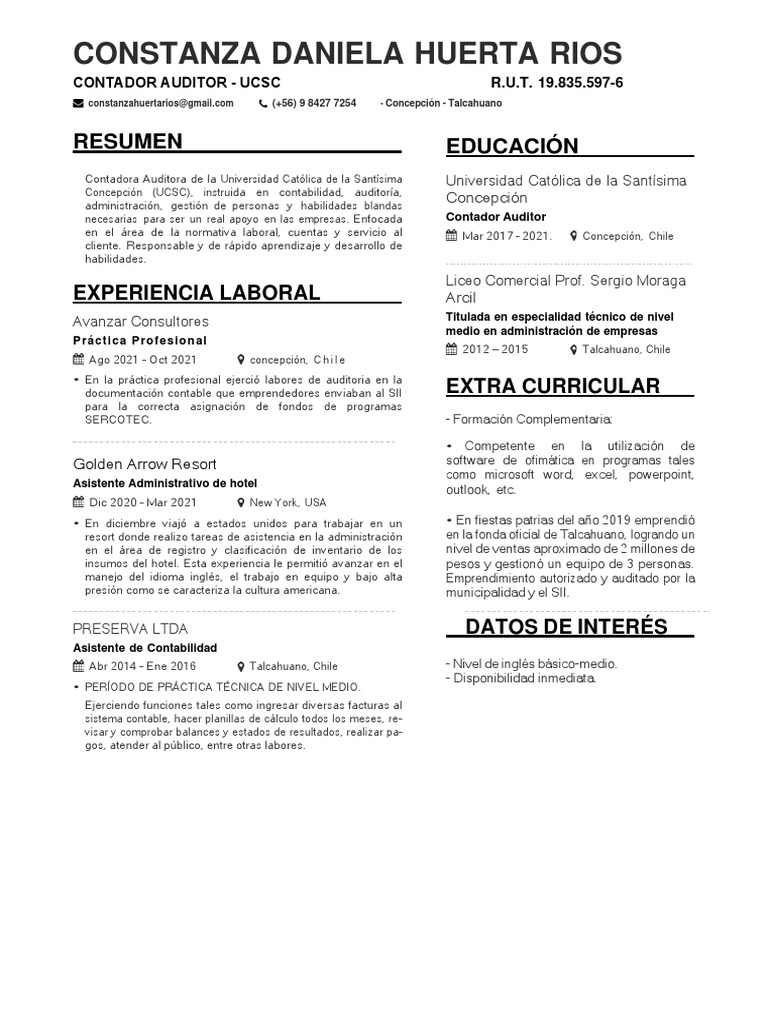 CV Constanza Huerta R | PDF | Contador | Contabilidad