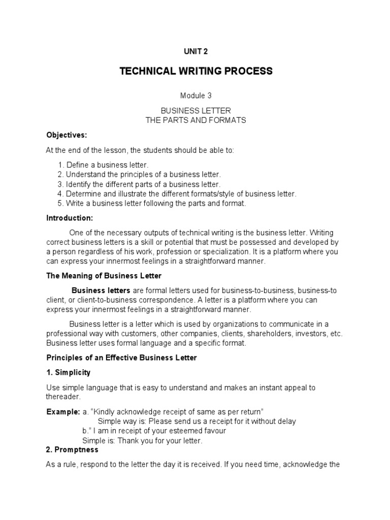 UNIT 2 - Module 3 Business Letter The Parts and Formats | PDF ...