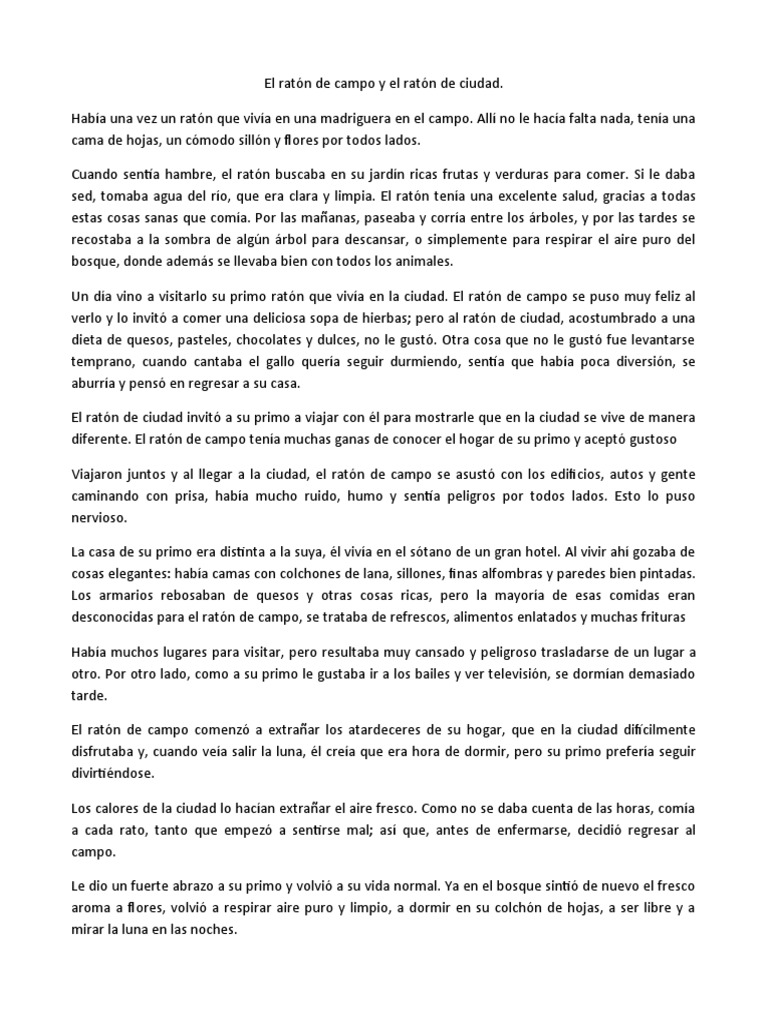 El Ratón de Campo y El Ratón de Ciudad | PDF