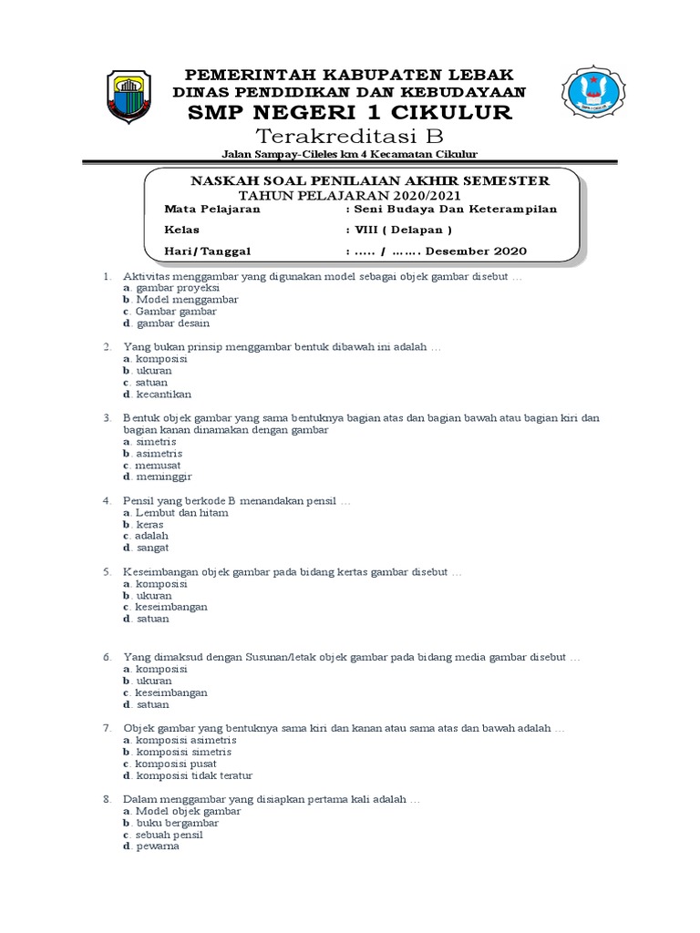 S0al Pas KLS 8 SBK 2021 | PDF | Seni