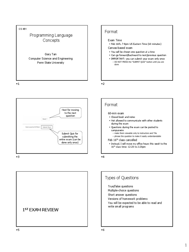 Programming Language Concepts Format: 1 Exam Review | PDF | Parsing | Scope (Computer Science)