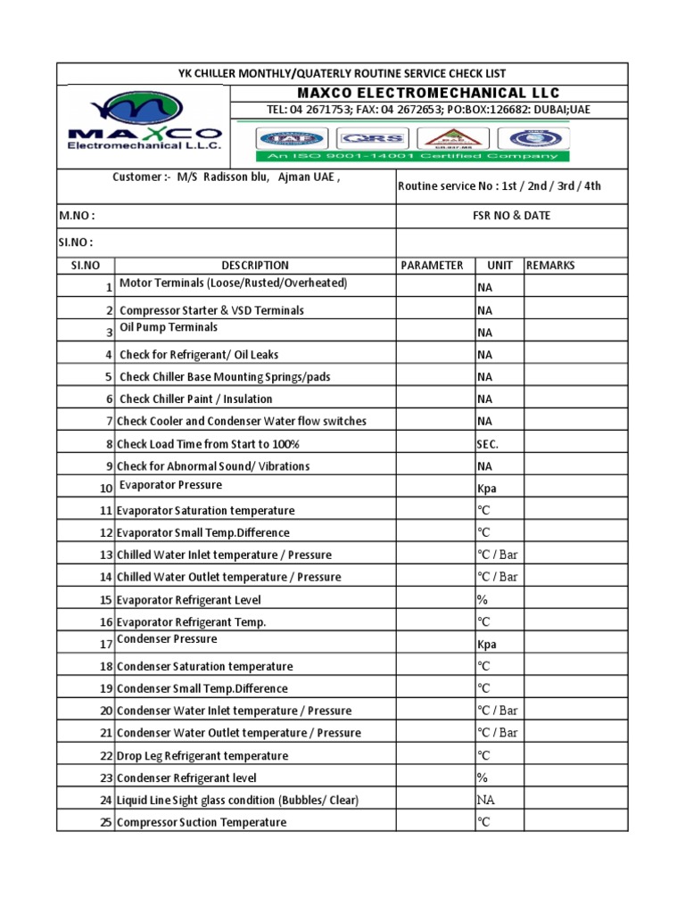 Chiller Checklist | PDF | Heat Exchanger | Building Engineering