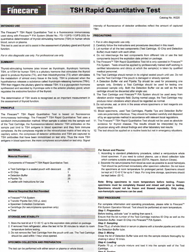 Wondfo Finecare TSH Rapid Quantitative Test | PDF