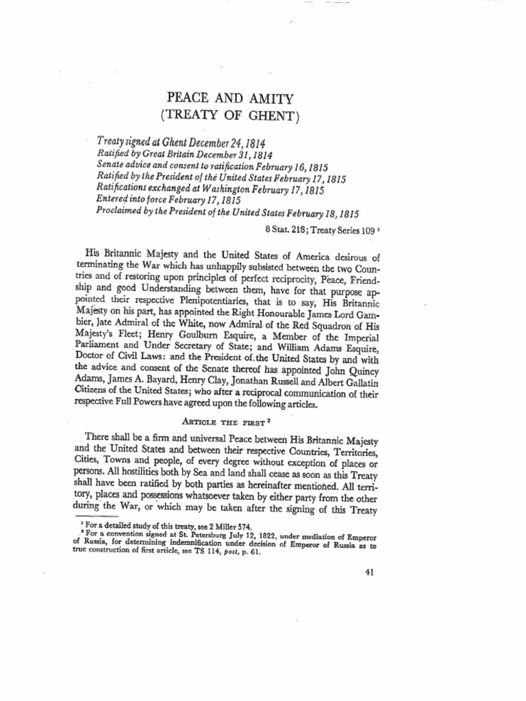 9 - Peace and Amity - Treaty of Ghent 12.24.1814 | PDF