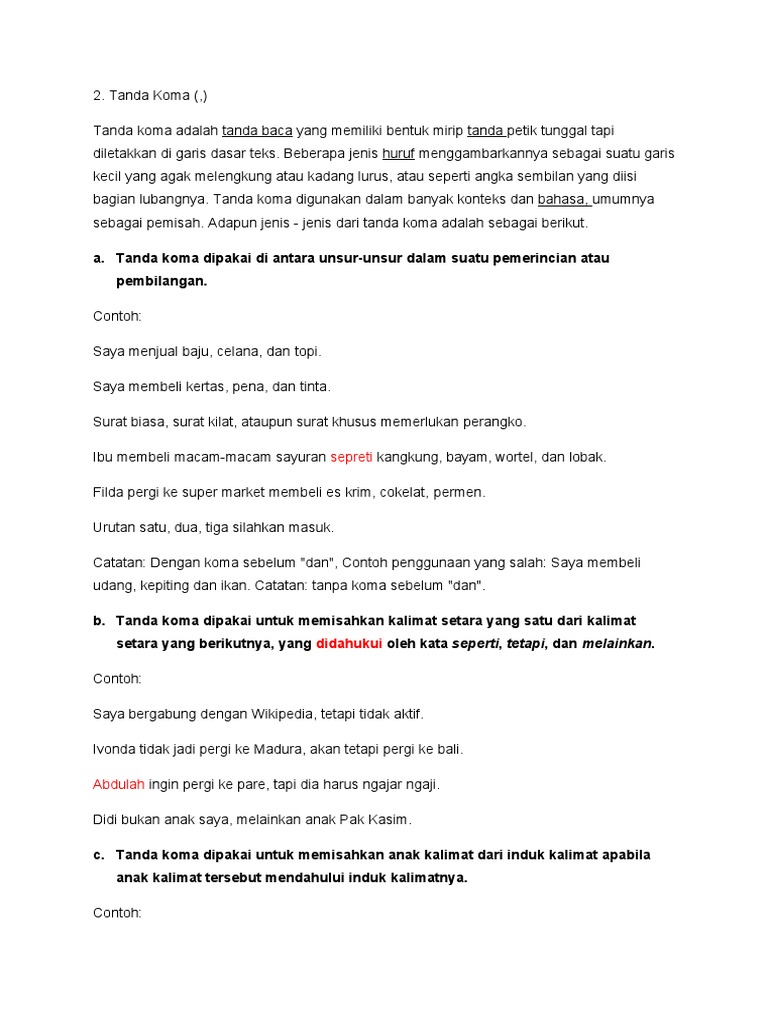 Aturan Penggunaan Tanda Koma | PDF