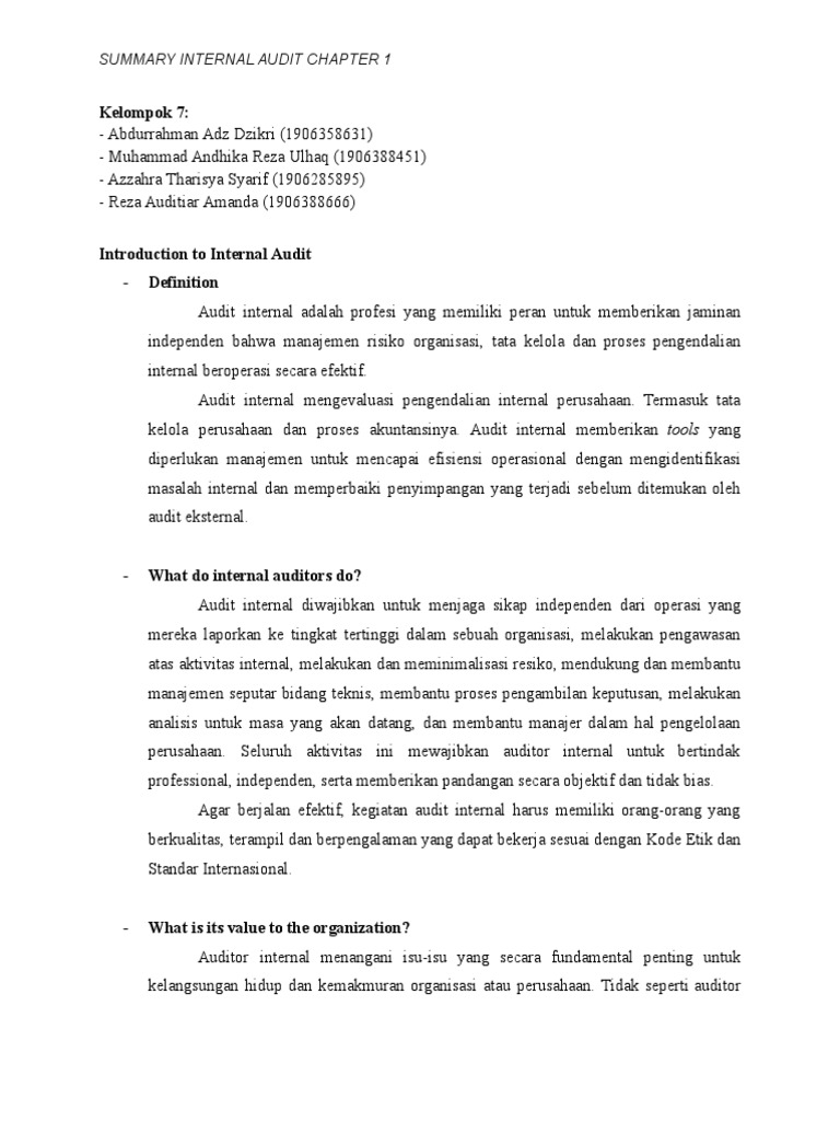 Kelompok 7 - Week 1 - Summary - Audit Internal | PDF