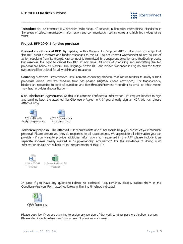 RFP 20-043: Tire Purchase Proposal | PDF | Request For Proposal | Non ...