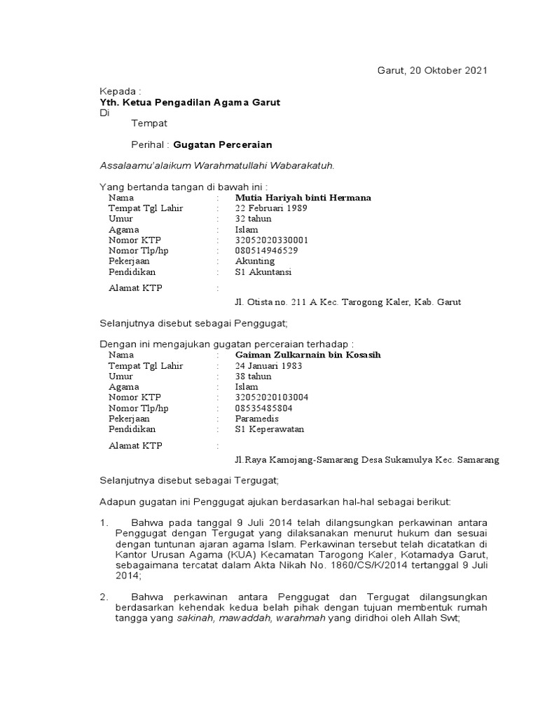 Surat Gugatan Cerai Hapa | PDF